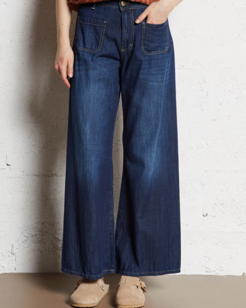 Wide Cotton Jeans - Blu Denim - Centrum Sko AS